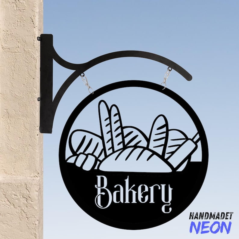 Handmadetneonsign Bakery Hanging Sign, Bread Store Outdoor Hanging Sign ...