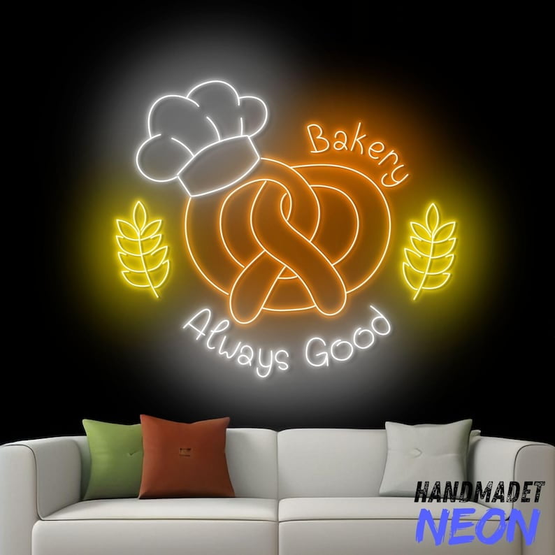 Handmadetneonsign Bakery Neon Sign, Round Pretzel Neon Light, Bakery ...