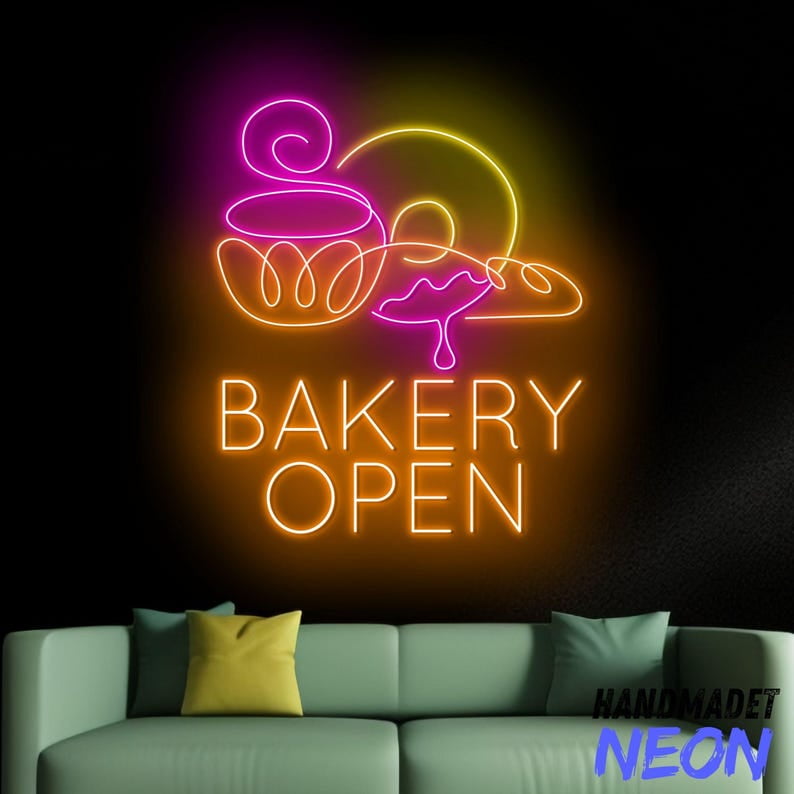 Handmadetneonsign Bakery Open Neon Sign, Cupcake Donut Bread Led Sign ...