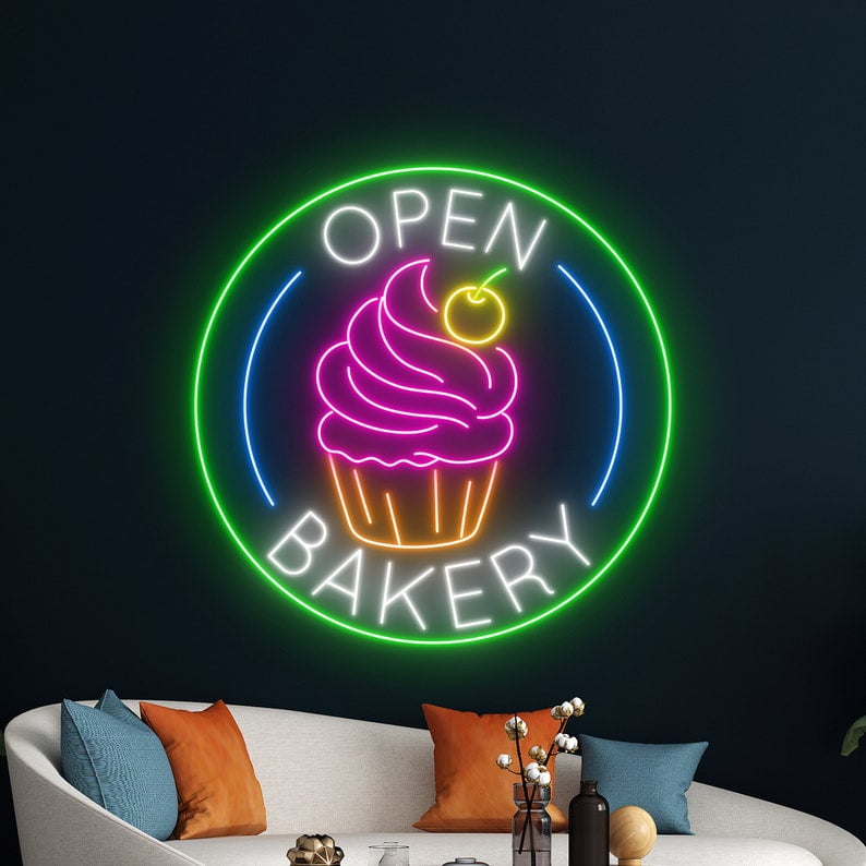 Handmadetneonsign Bakery Open Neon Sign, Cupcake Wall Art Decor, Bakery ...