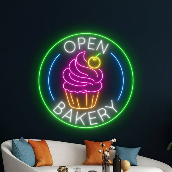 Handmadetneonsign Bakery Open Neon Sign, Cupcake Wall Art Decor, Bakery ...
