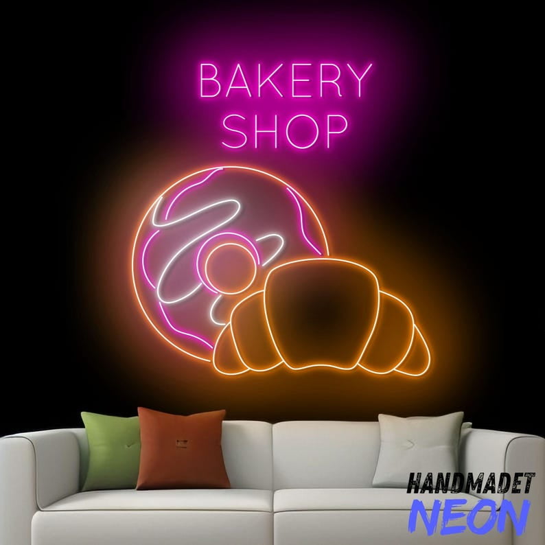 Handmadetneonsign Bakery Open Neon Sign, Donut Croissant Led Sign, Cake ...