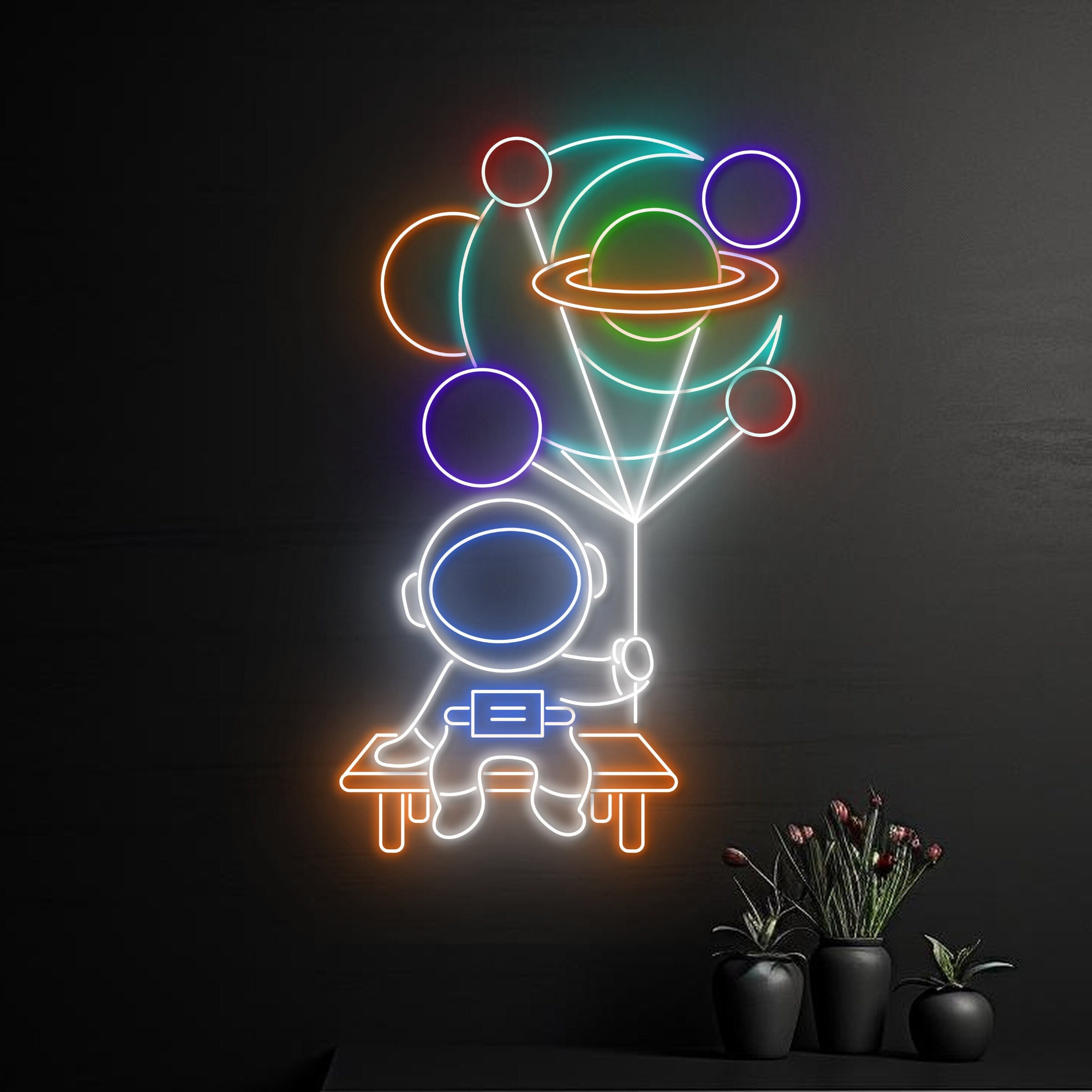 Handmadetneonsign Balloon Astronaut Neon Sign, Flying Astronaut Led ...