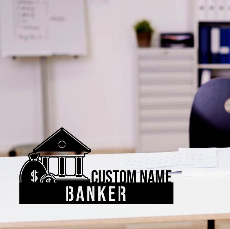 Handmadetneonsign Banker Metal Nameplate, Banker Desk Nameplate, Banker ...