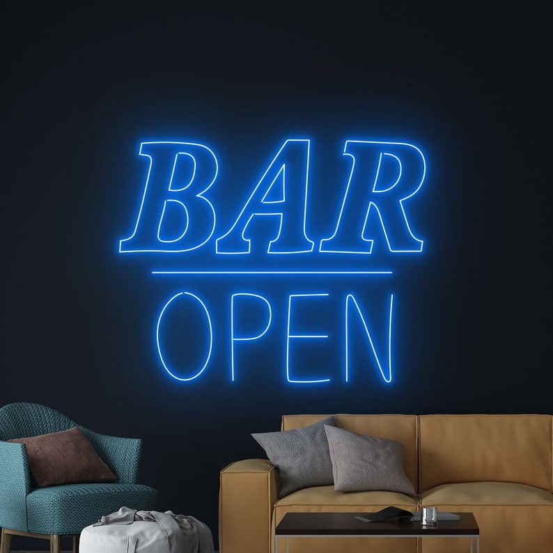 Handmadetneonsign Bar Open Neon Sign, Bar Open Logo Wall Art Decor ...