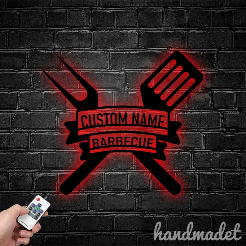 Handmadetneonsign Barbecue Metal Wall Art Light, BBQ Metal Sign Wall ...