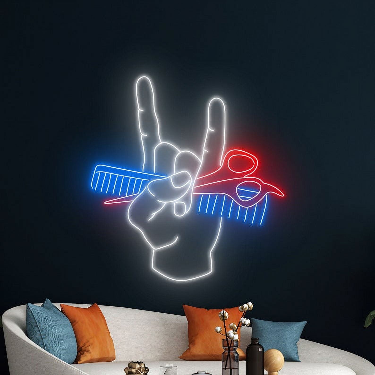 Handmadetneonsign Barber Neon Sign, Barber Hand Rock Led Sign, Hair ...