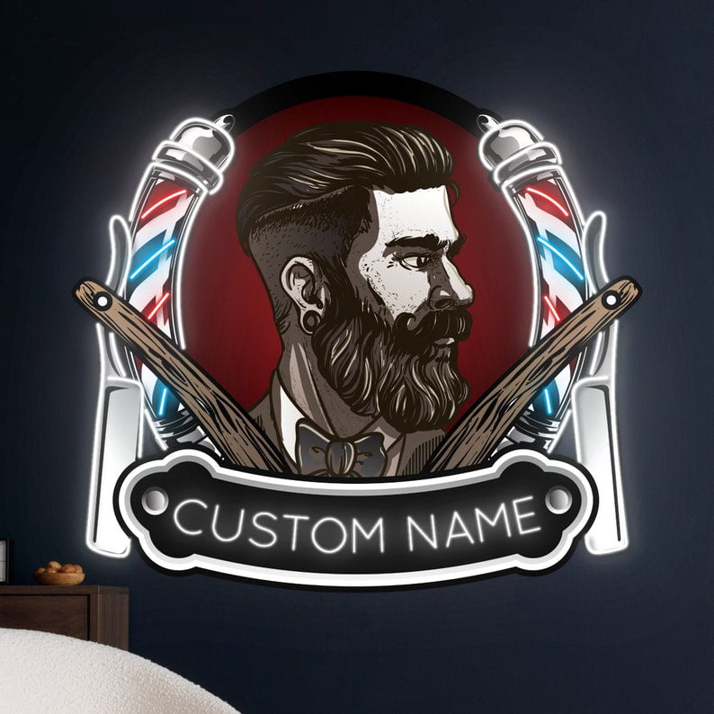 Handmadetneonsign Barber Shop Decal Printed Neon Light, Barber Acrylic ...