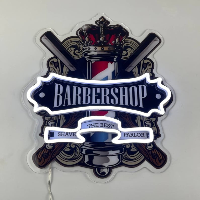 Handmadetneonsign Barber Shop Decal Printed Neon Light, Barber Acrylic ...