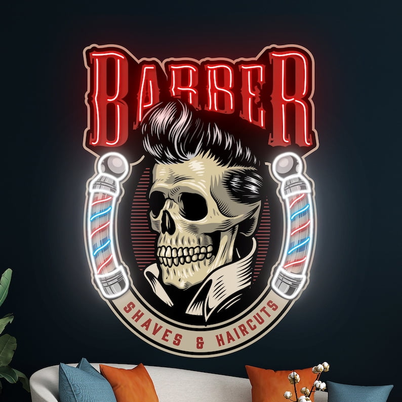 Handmadetneonsign Barber Shop Decal Printed Neon Light, Barber Acrylic ...