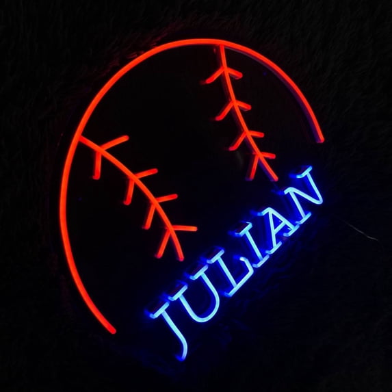 Handmadetneonsign Baseball Ball Neon Sign, Name Player Baseball Wall ...
