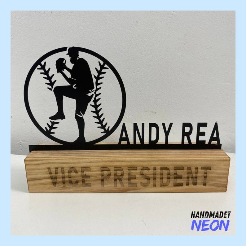 Handmadetneonsign Baseball Desk Name Plate, Baseball Player Nameplate ...