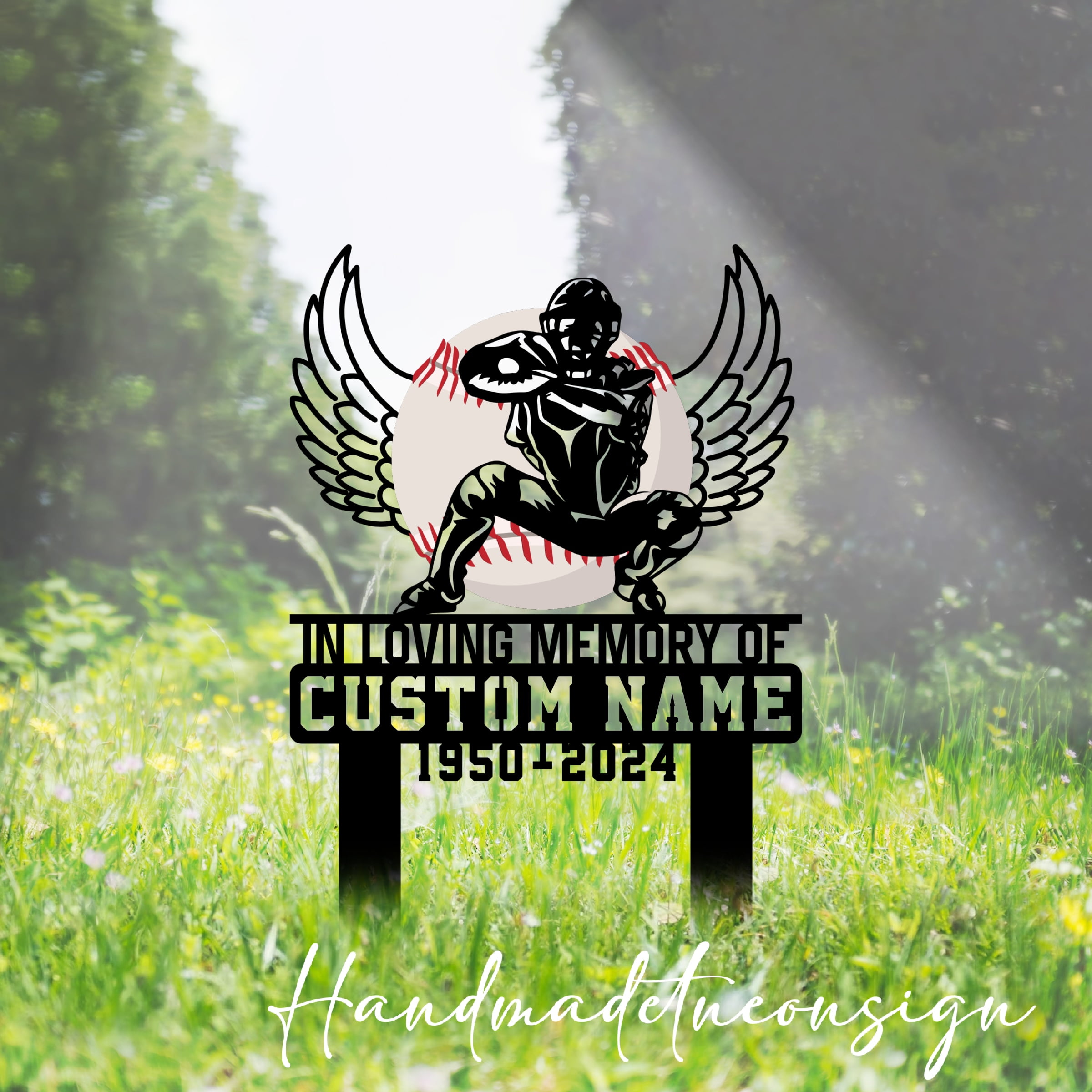Handmadetneonsign Baseball Memorial Stake, Baseball Player Name Garden ...