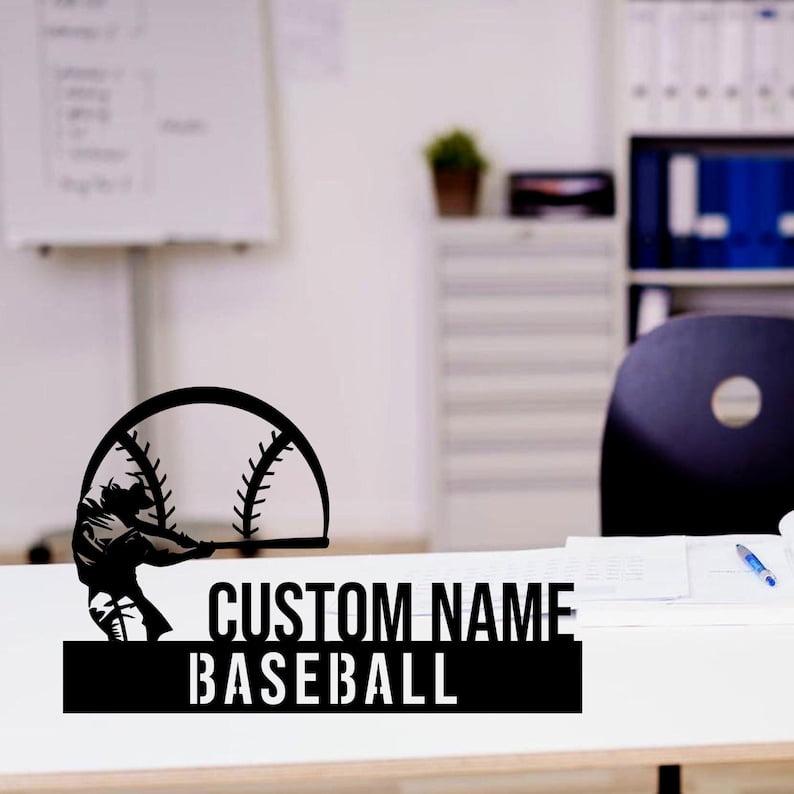 Handmadetneonsign Baseball Metal Nameplate, Baseball Desk Name Plate ...