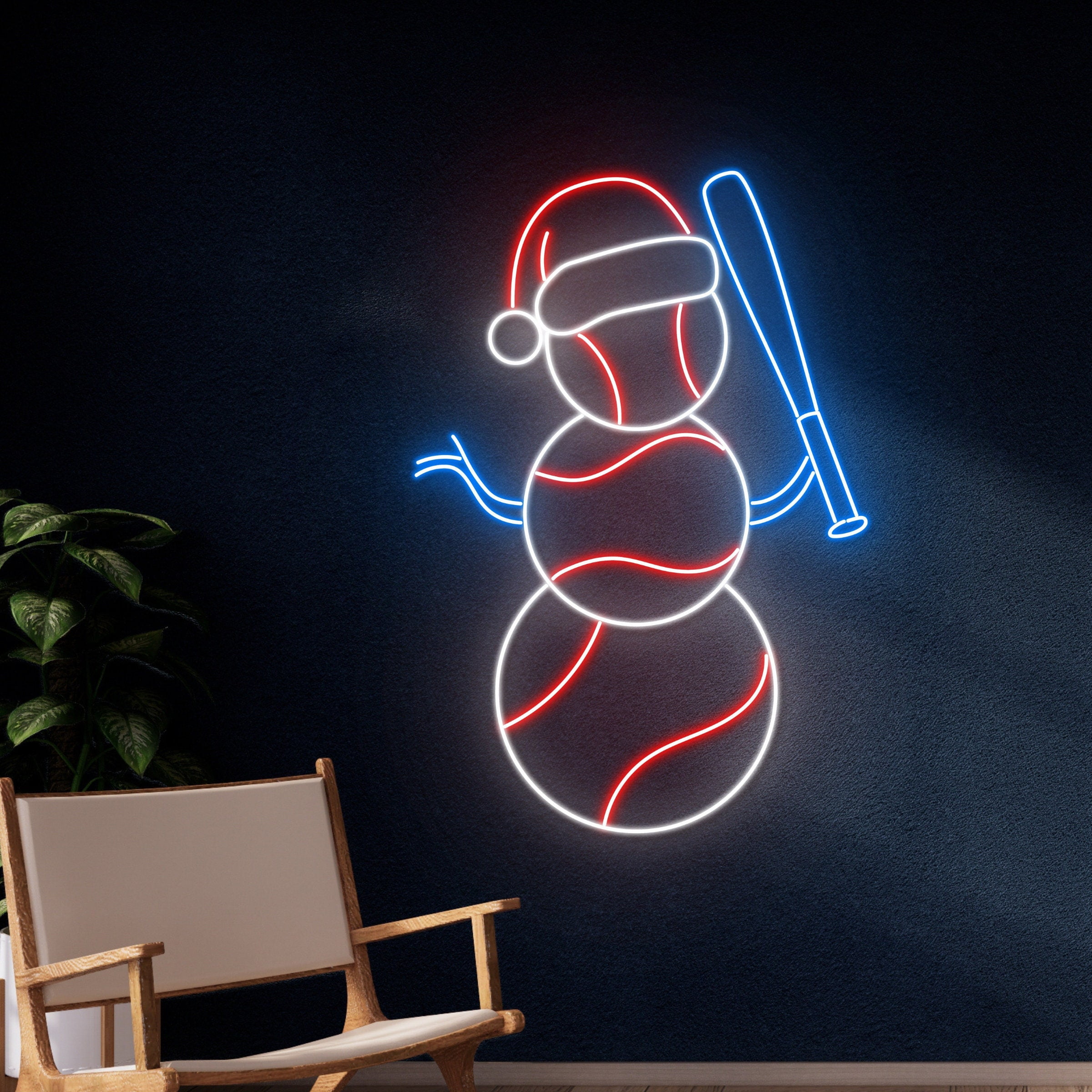 Handmadetneonsign Baseball Snowman Neon Sign, Snowman Base Ball Led ...