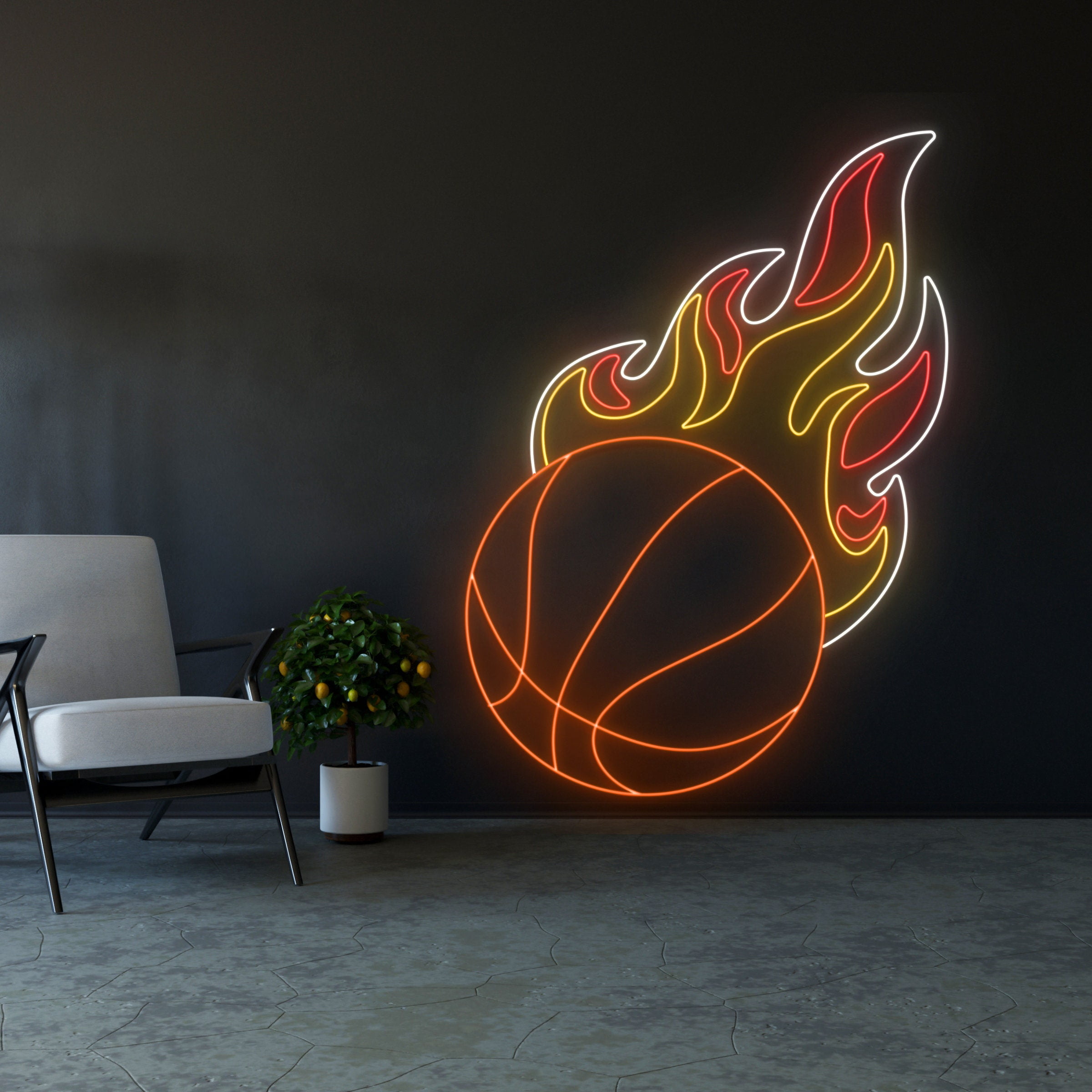 Handmadetneonsign Basketball Fire Neon Light, Basketball Fire Neon Sign ...