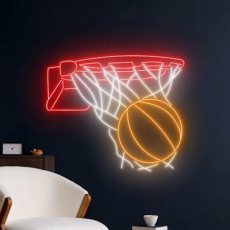 Handmadetneonsign Basketball Hoop Neon Sign, Basketball Wall Art Decor ...