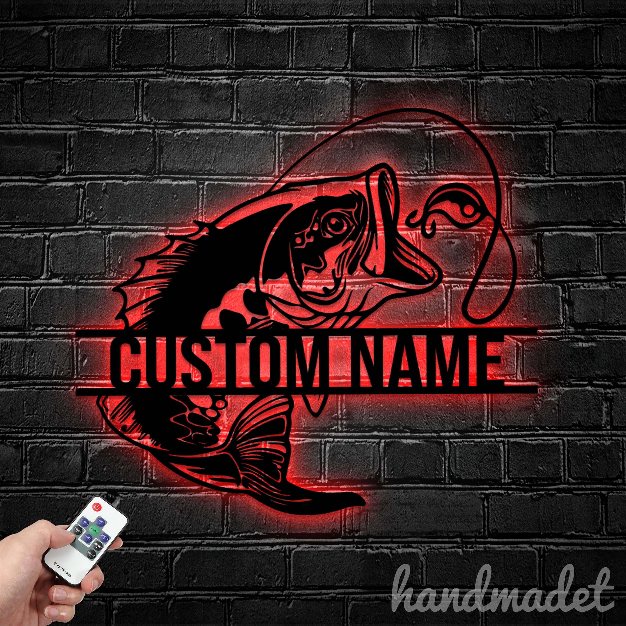 Handmadetneonsign Bass Fish Metal Wall Art Light, Fishing Metal Sign ...