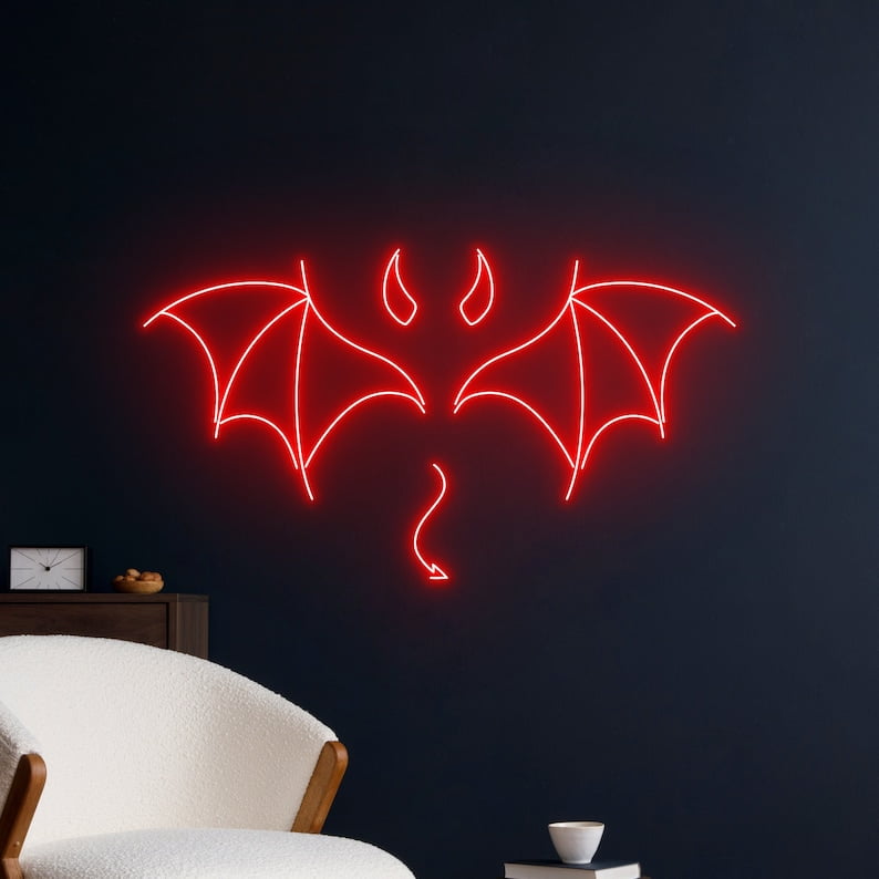 Handmadetneonsign Bat Evil Neon Sign, Bat Evil Devil Neon Light, Devil ...