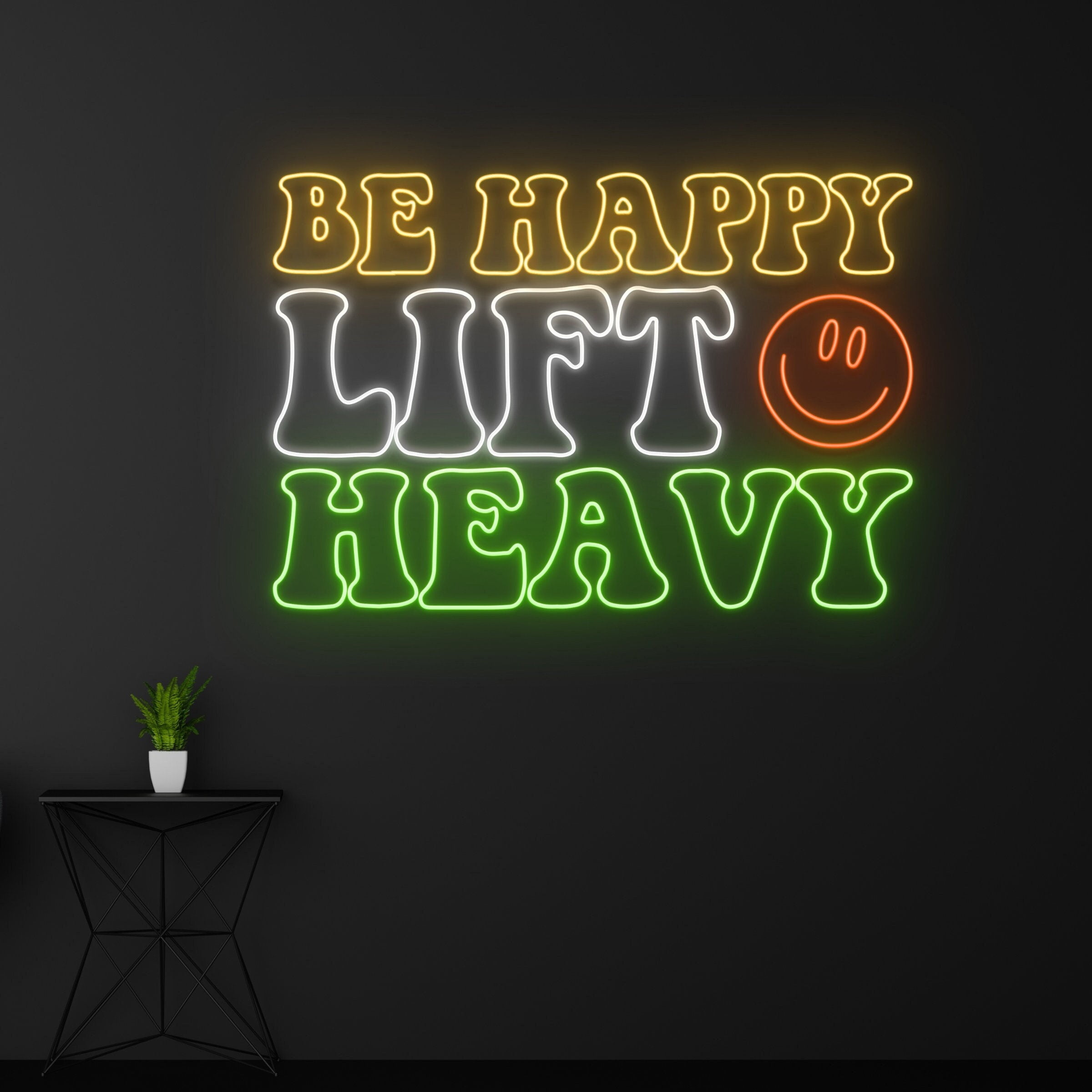 Handmadetneonsign Be Happy Lift Heavy Neon Sign, Gym Neon Light, Gym ...