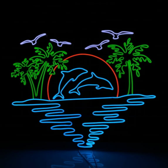 Handmadetneonsign Beach Scene Neon Sign, Palm Tree Light Wall Art Decor ...