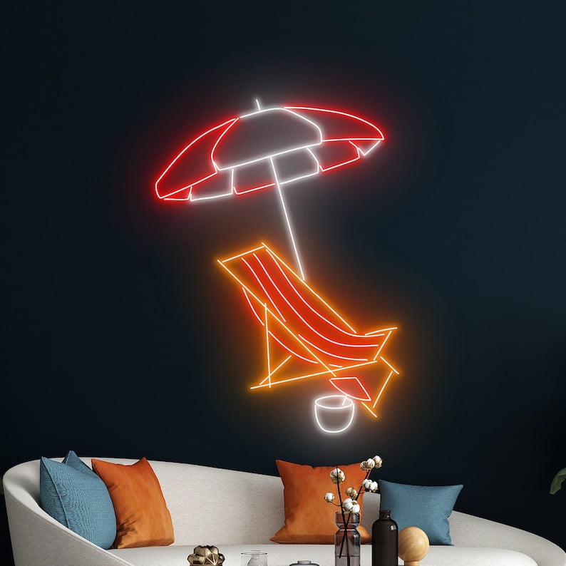 Handmadetneonsign Beach View Neon Sign, Chair umbrella Led Sign, Beach ...