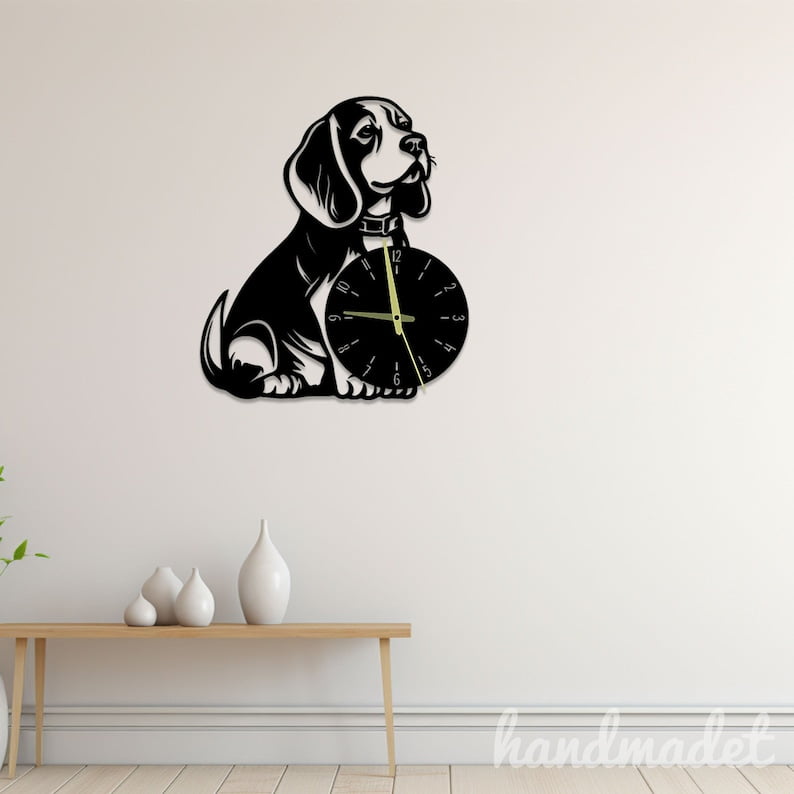 Handmadetneonsign Beagle Dog Wall Clock Unique, Year Date Round Wall Clock, Day Month Circle ...