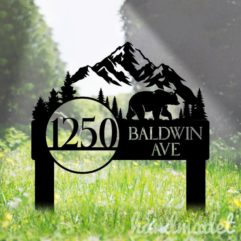 Handmadetneonsign Bear House Address Stake, Bear Animal House Number ...
