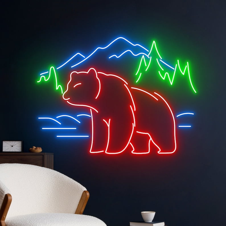 Handmadetneonsign Bear In Mountain Led Sign, Bear In Mountain Neon Sign ...