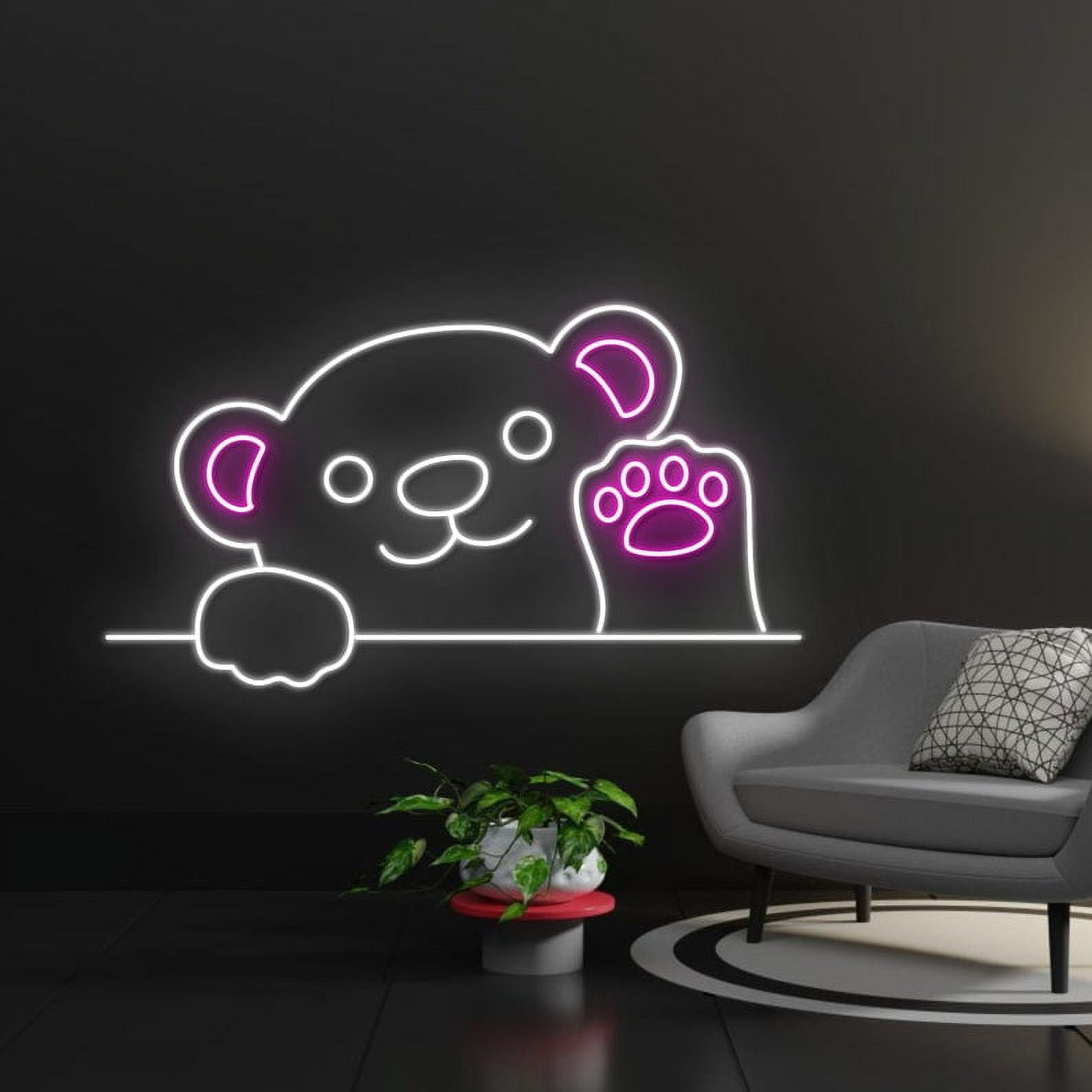 Handmadetneonsign Bear Saying Hello Neon Sign, Bear Waving Hello Led ...