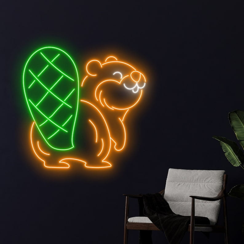 Handmadetneonsign Beaver Neon Sign, Cute Beaver Wall Art Decor, Beaver ...