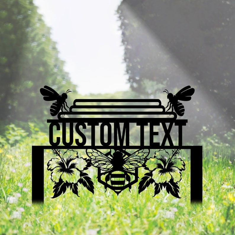 Handmadetneonsign Bee Garden Memorial Metal With Stake, Hive Bee Metal ...