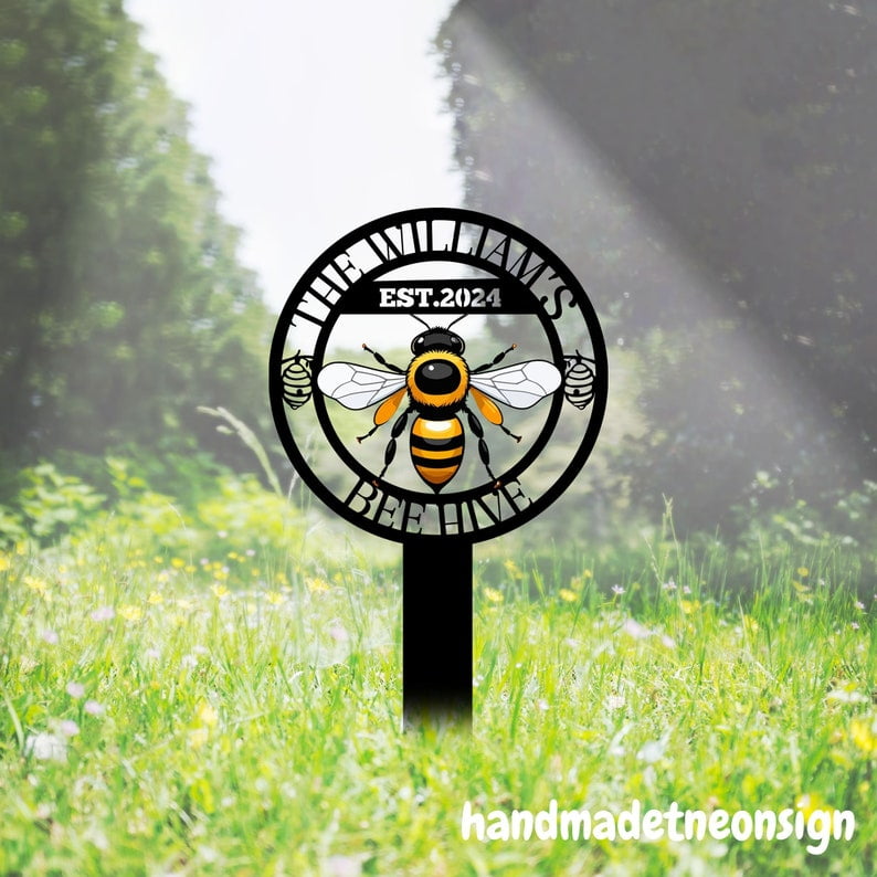 Handmadetneonsign Bee Hive Metal Stake, Bee Garden Metal Stake, Honey ...
