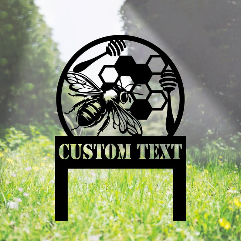 Handmadetneonsign Bee Memorial Metal With Stake, Hive Bee Metal Name ...