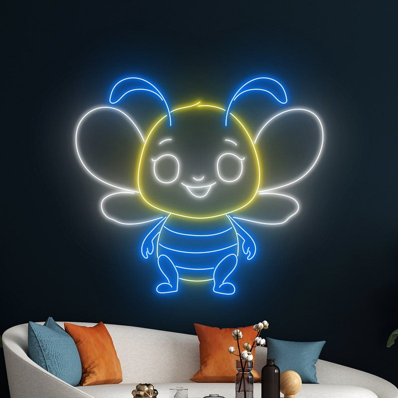 Handmadetneonsign Bee Neon Sign, Cute Bee Led Sign, Bee Smiling Led ...
