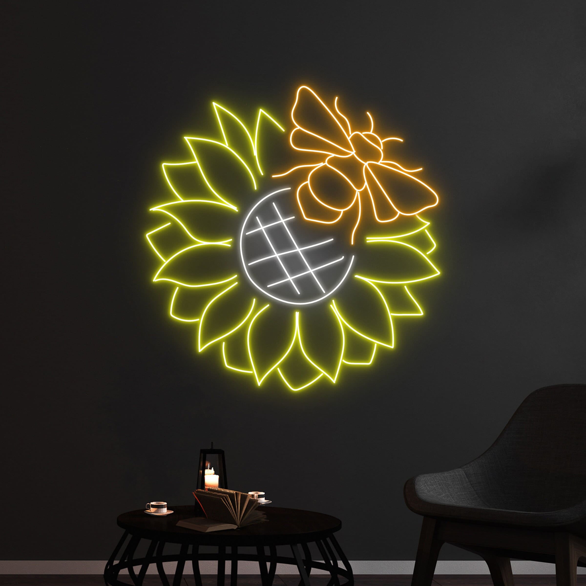 Handmadetneonsign Bee Sunflower Neon Light, Sunflower Flower Bee Led ...