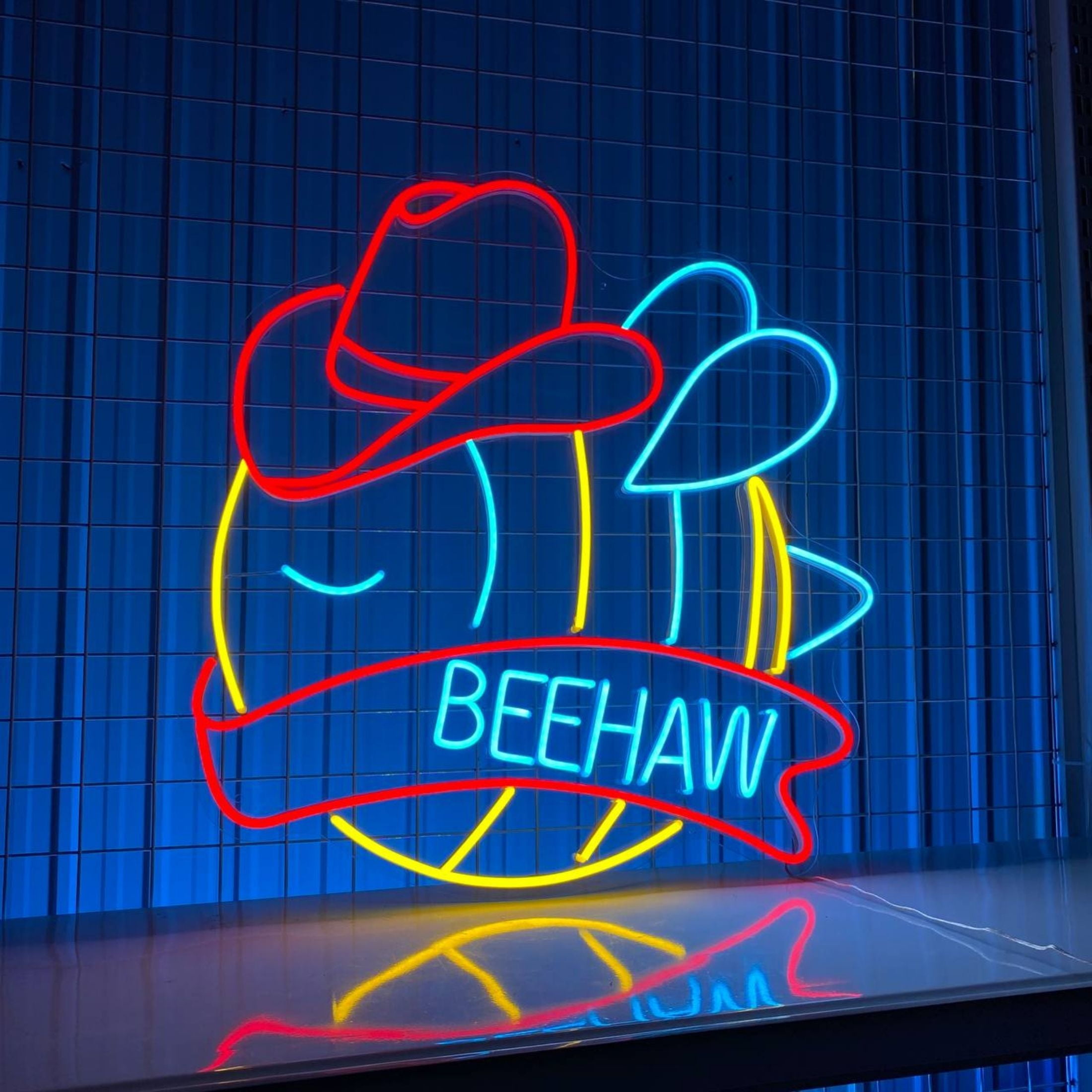 Handmadetneonsign Beehaw Neon Sign, Bee With Cowboy Hat Wall Art Decor ...
