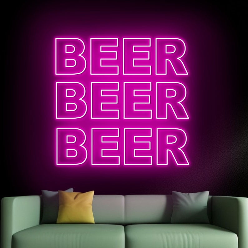 Handmadetneonsign Beer Beer Beer Neon Sign, Quote Wall Art Decor, Bar ...