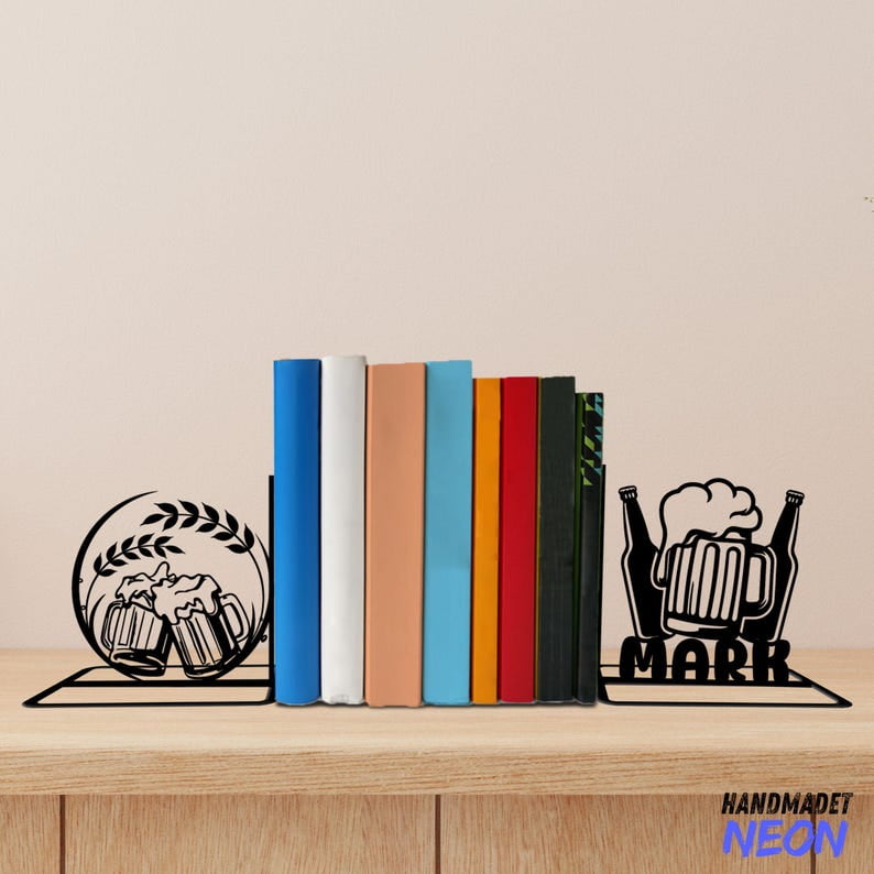 Handmadetneonsign Beer Metal Bookends, Beer Barley Name Bookend, Beer ...