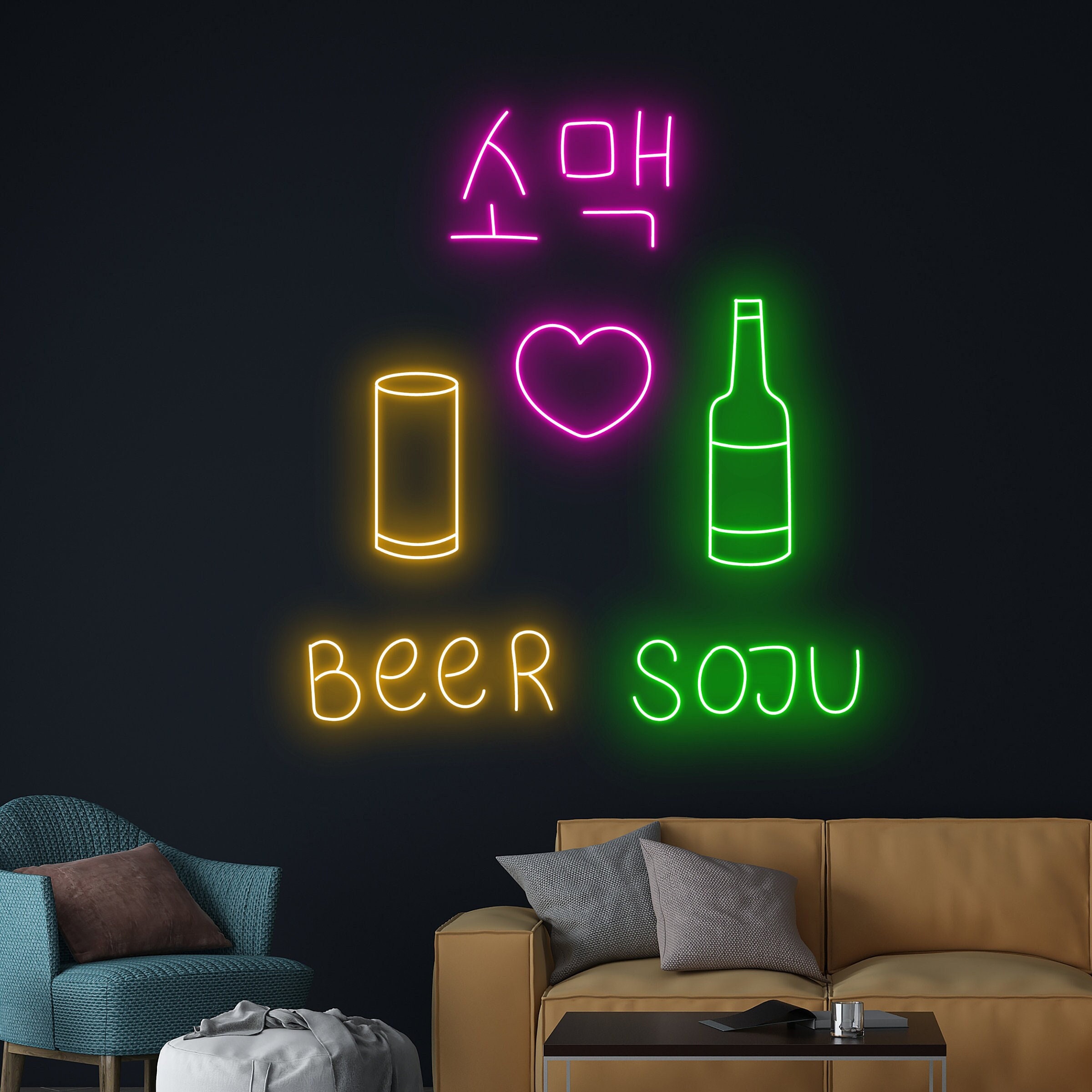 Handmadetneonsign Beer Soju Neon Sign, Soju Beer Neon Light, Soju Beer ...