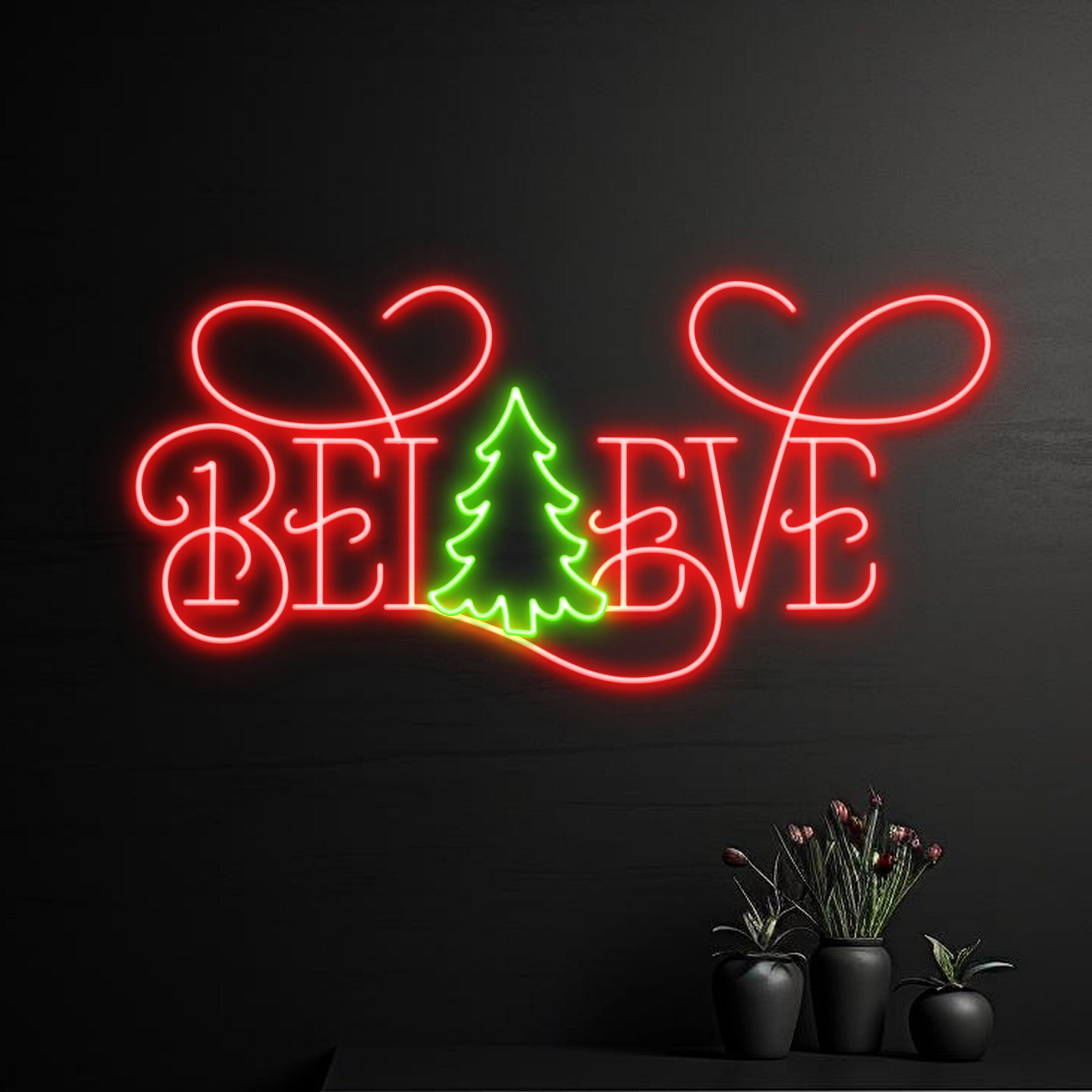 Handmadetneonsign Believe Christmas Tree Neon Sign, Merry Christmas Led ...