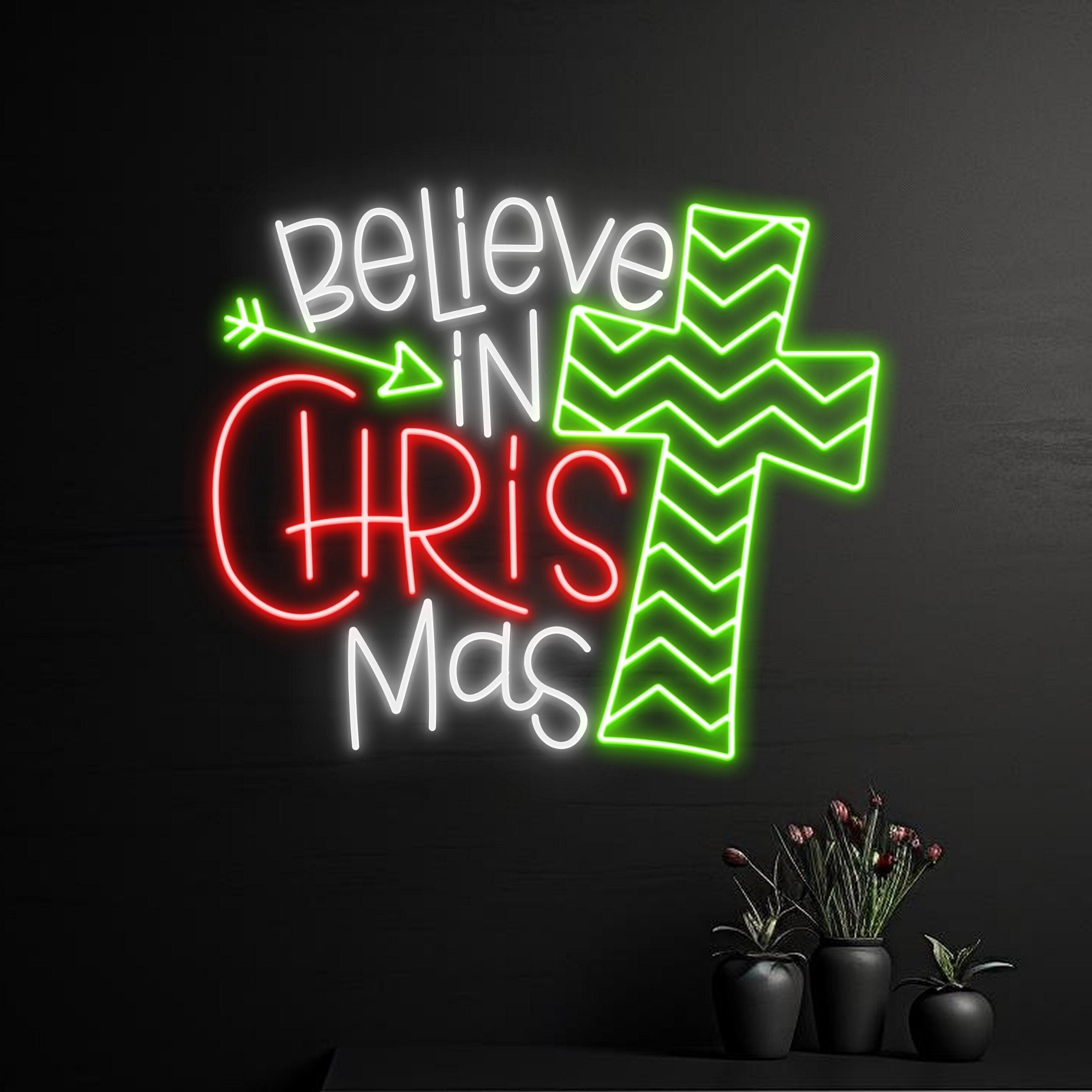 Handmadetneonsign Believe In Christmas Jesus Cross Neon Sign, Christmas ...