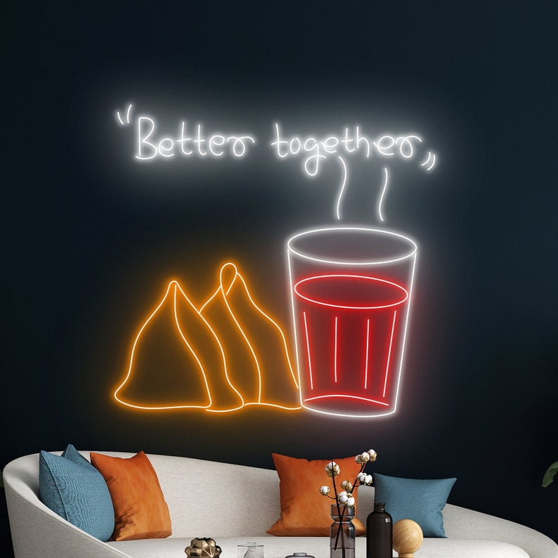 Handmadetneonsign Better Together Neon Sign, Chai Samosa India Wall Art ...