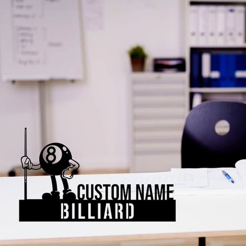 Handmadetneonsign Billiard Desk Name Plate, Billiard Metal Nameplate ...