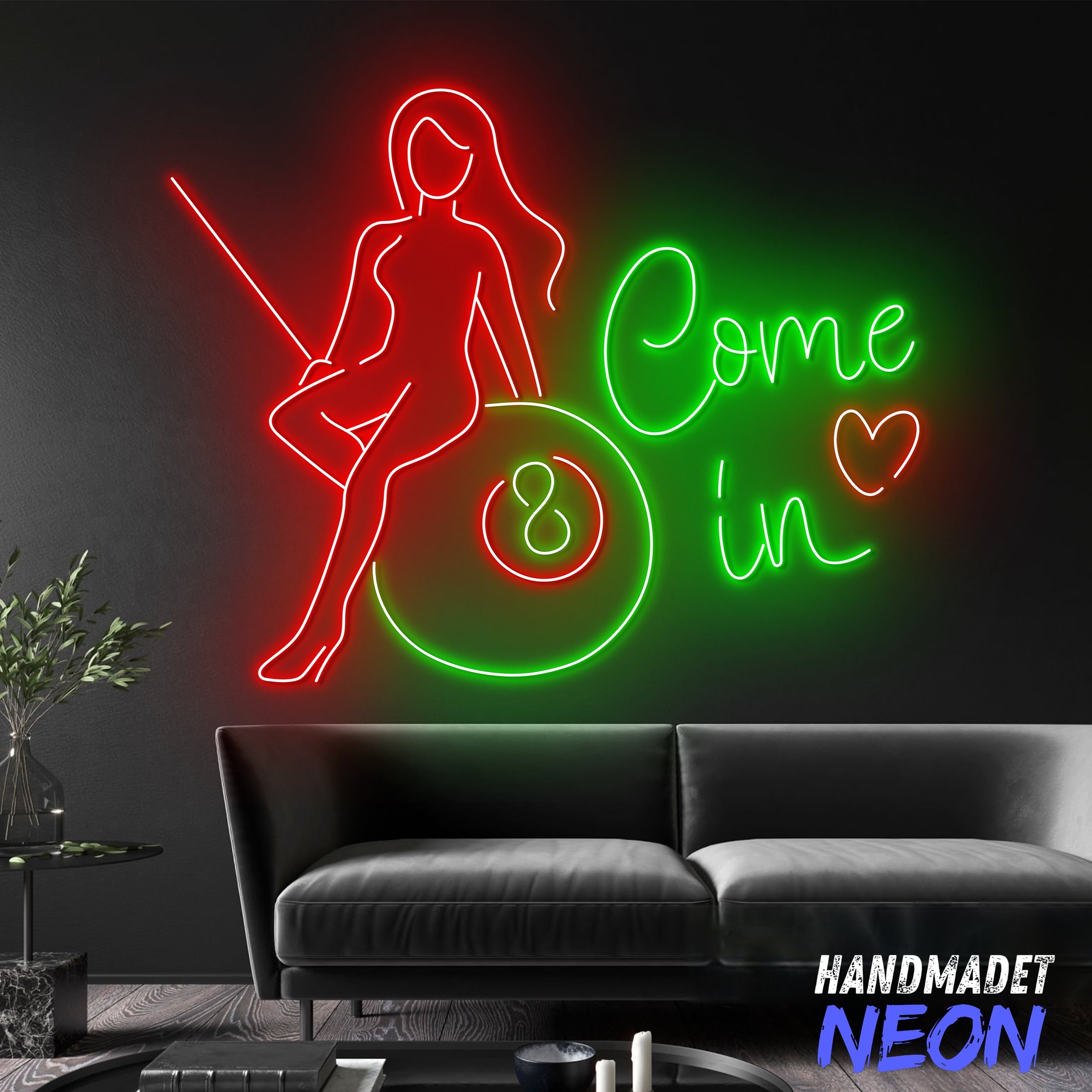 Handmadetneonsign Billiard Lady Neon Sign, Led Wall Light For Bar, Pool ...