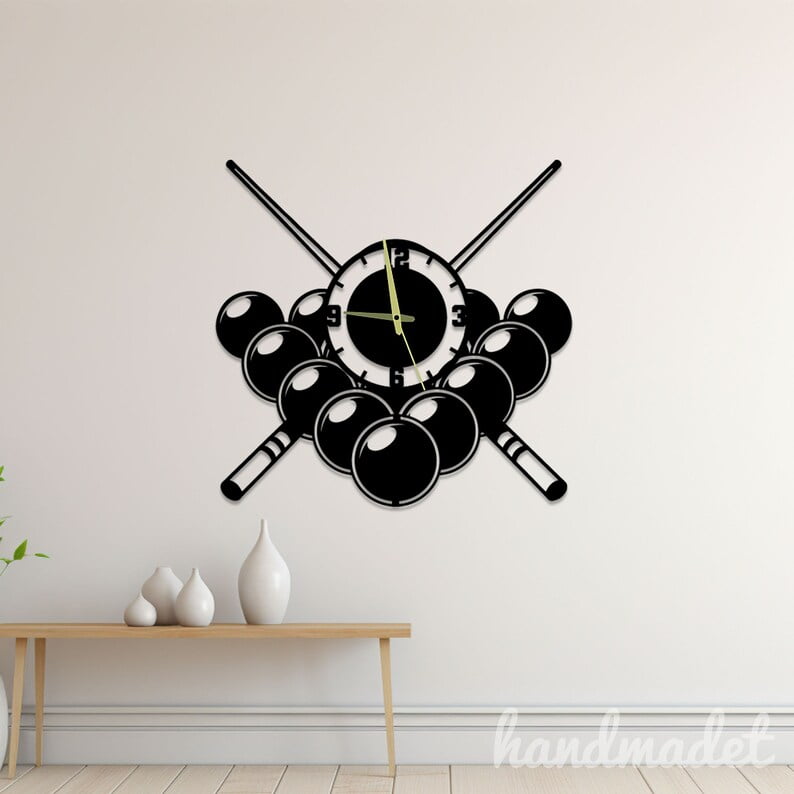 Handmadetneonsign Billiard Wall Clock Unique, Billiard Round Wall Clock ...