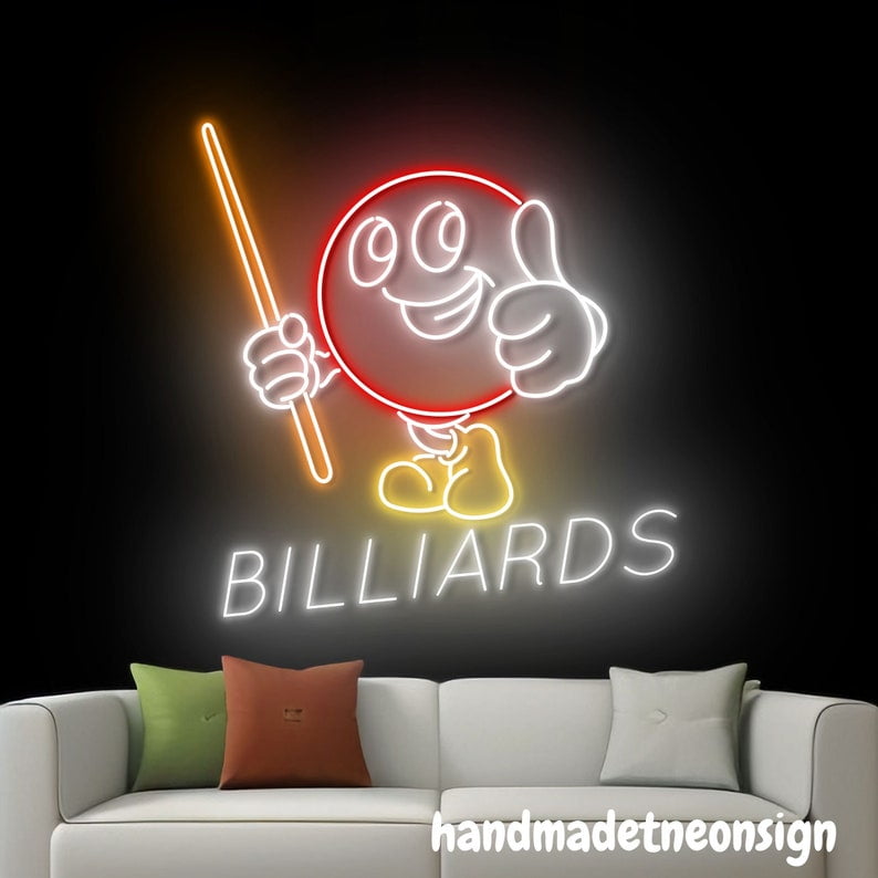 Handmadetneonsign Billiards Gives A Thumbs Up Neon Sign, Billiard Ball Wall Art, Pool Hall Wall ...