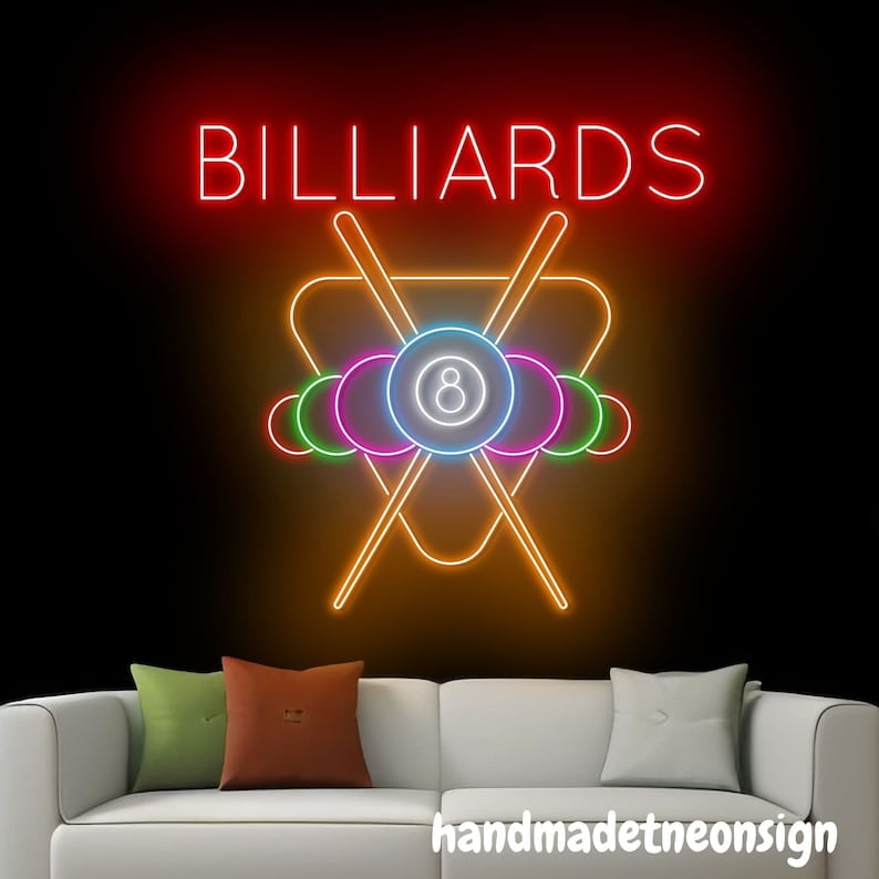 Handmadetneonsign Billiards Neon Sign, Billiard Ball Wall Art, 8 Ball ...