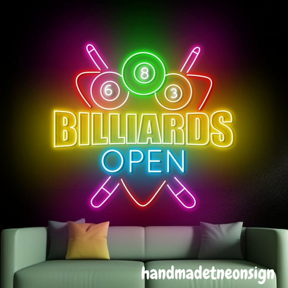 Handmadetneonsign Billiards Open Neon Sign, Welcome LED Sign For Pool ...
