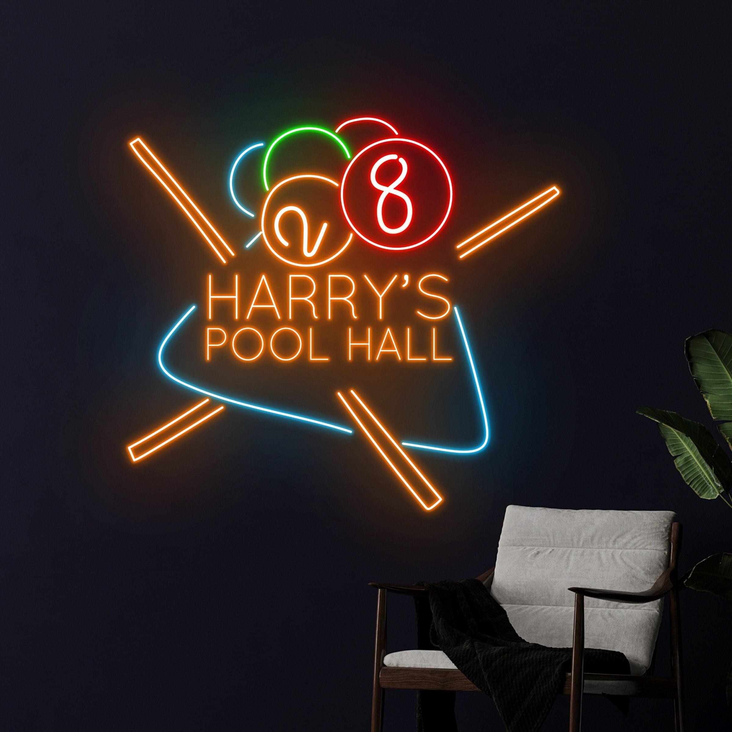Handmadetneonsign Billiards Pool Hall Led Sign Billiard Neon Sign Billiards Neon Light Ball